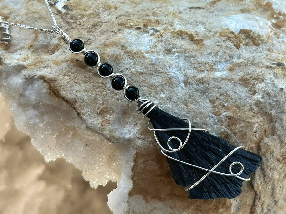 Handmade Black Obsidian And Black Kyanite Witches Broom Necklace – Hart ...
