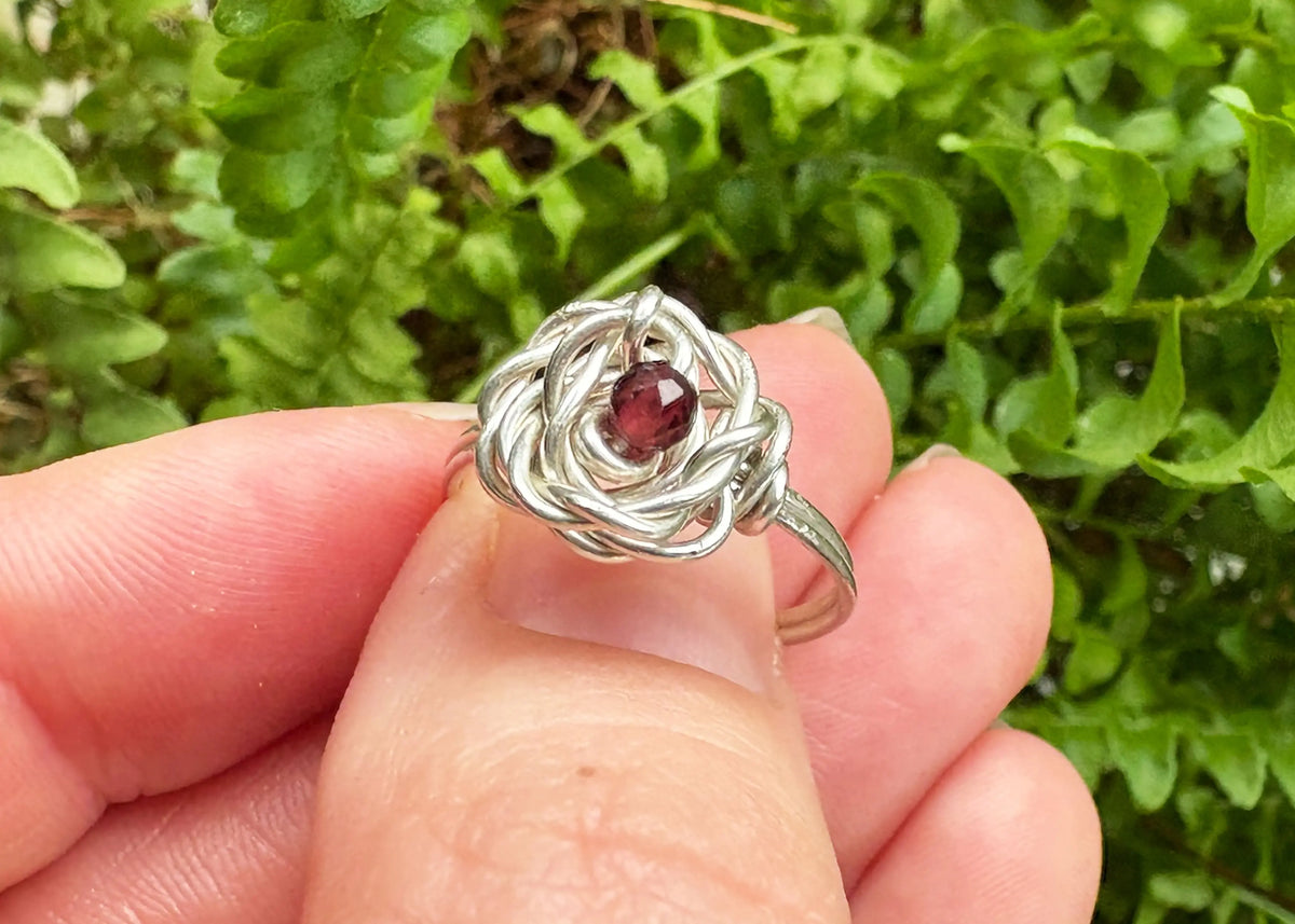 Garnet Ring Sterling Silver | January Birthstone Flower Ring UK – Hart ...