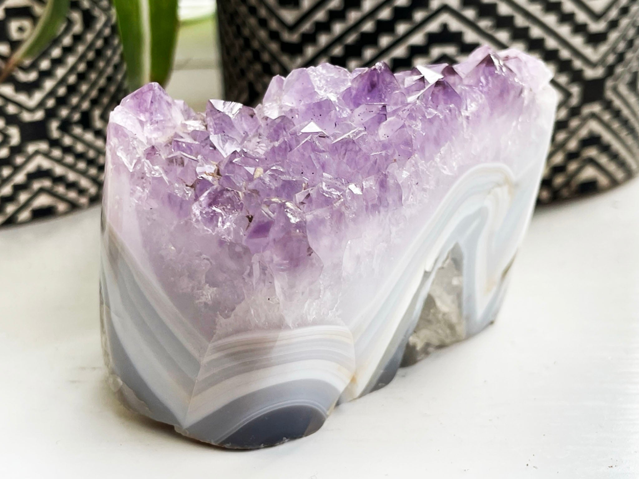 Blue Lace Agate And Amethyst Semi Polished Freeform